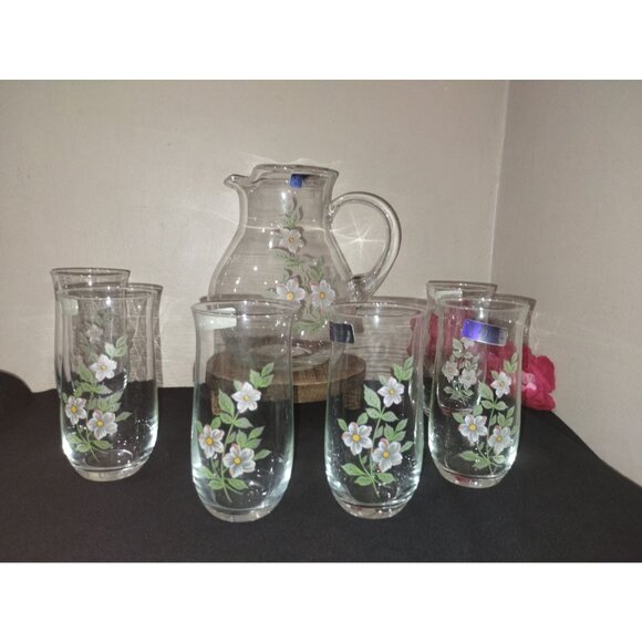 Dining | Vintage Handlown Glass Drink Set Crystal Clear Industries Made ...
